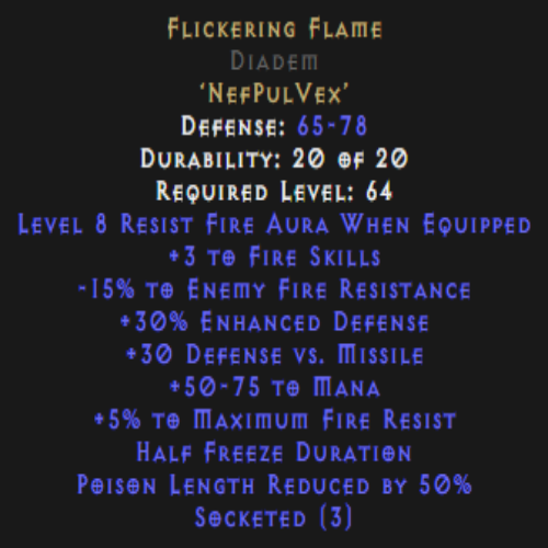 Buy D2R Flickering Flame Diadem 15 Fire Pierce 8 Aura | Diablo 2 ...
