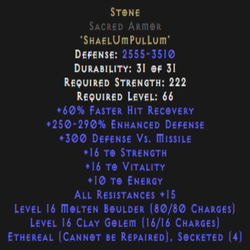 Buy D2R Stone Sacred Armor Ethereal | Diablo 2 Resurrected (D2R) Item ...